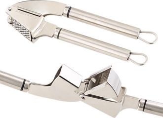 Pearl große Knoblauchpresse: Massive XL-Edelstahl-Knoblauchpresse, ausklappbares Loch-Sieb, 20 cm (Knobipresse, Loch-Sieb Knoblauch-Presse, Schäler)