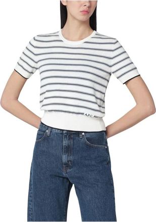 A.P.C. A.p.c., Femme, Pulls, Vert, Taille: 42 FR Haut en maille &agrave; rayures et manches courtes