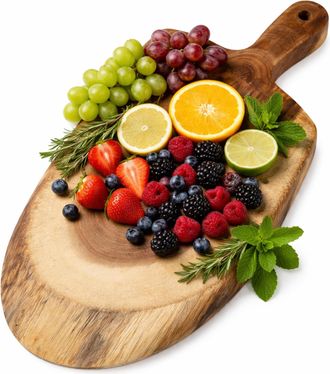 Oleio Oleio Schneidebrett Akazienholz 36 &times; 16 &times; 2 cm (inkl. Griff) | aus massiver Baumscheibe | mit Naturkante & lebensmittelechtem &Ouml;lfinish | f&uuml;r K&uuml;che & S