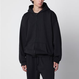SKIMS Washed-schwarzes Kapuzen-Sweatshirt mit Rei&szlig;verschluss aus Baumwollfleece