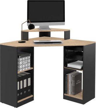 IDMarket Bureau dangle HARRY noir et façon hêtre gain de place bureau informatique avec rangements