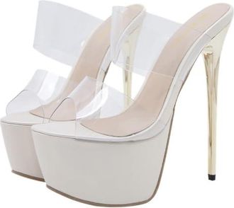 BESTONZON OATIPHO Mules à Talons Hauts Transparents 16 CM pour Femmes Sandales dÉté Antidérapantes Dorées Pantoufles dExtérieur Élégantes Taille 37 Chaussures à