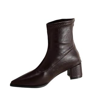 Generic Bottes &agrave; talon &eacute;pais pour femme - Confortables et &eacute;l&eacute;gantes - Bout pointu - Couleur unie - Fermeture &eacute;clair dans le dos - Bottines classiques pour le 