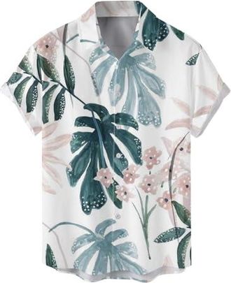 Generic Chemise hawa&iuml;enne d&eacute;contract&eacute;e pour homme boutonn&eacute;e d&eacute;t&eacute; tropicale cara&iuml;bes chemise &agrave; manches courtes f&ecirc;te hawa&iuml;enne palmier plage revers graphique te