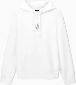A|X Armani Exchange Sweat &agrave; Capuche en Coton avec Logo ic&ocirc;ne pour Homme, Ecru, Medium