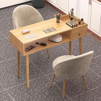 Generic Manicure Table Station Professional, Porsolid Wood with Recessed Storage and Drawers, Beauty Salon Supplies Decoration, Original Wood Color,L120Cm