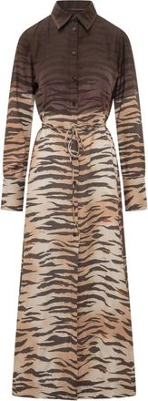 Pinko Pinko, Femme, Robes, Brun, Taille: 40 FR Longue Robe Chemise &agrave; Imprim&eacute; Animal