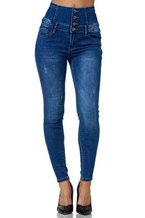 Elara Jeans Femme Taille Haute Skinny Fit Chunkyrayan 1166 DK. Blue Denim-44 (2XL)