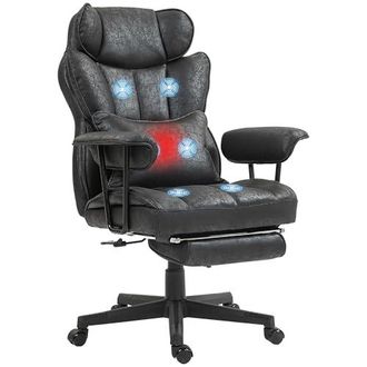 HOMCOM Chaise de bureau de massage avec 6 points de vibration, chaise de bureau chauffante de 181,4 kg avec repose-pieds et soutien lombaire, chaise de burea