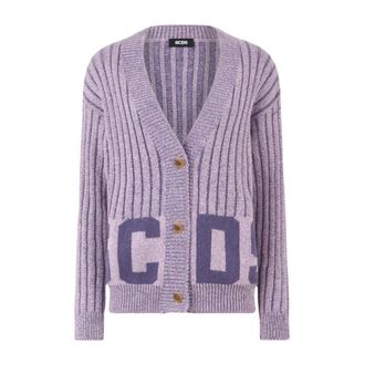 GCDS Intarsia Strick-Logo-Cardigan - - Knitwear - Damen - Lila - S