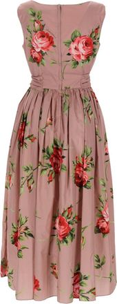 Dolce & Gabbana Rose Bouquet Print Cotton Midi Dress - Pink