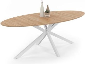 IDMarket Table à Manger Ovale Alix 10 Personnes Pied araignée Bois et Blanc 200 cm