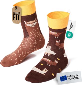 Many Mornings Lustige Ungleiche Socken Unisex Fluffy Alpaca Motiv Bunte Socken mit Alpaka-Design Gr&ouml;&szlig;e 43-46 Bequeme Baumwollsocken Geschenkidee