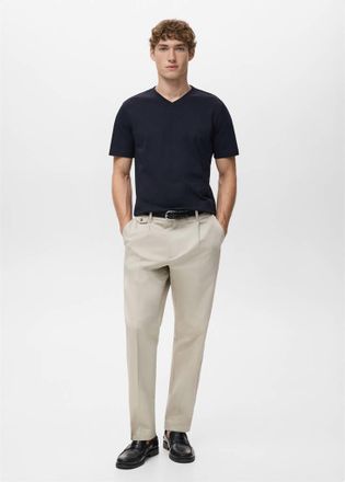 Mango T-shirt 100 % coton col V slim-fit bleu marine - Homme - XS - MANGO MAN