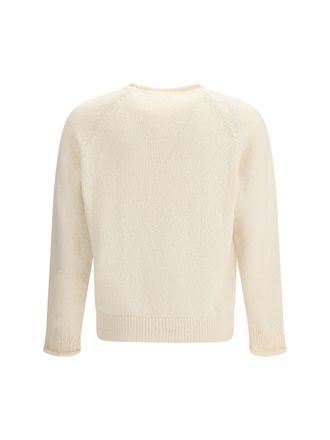 Umit Benan Mens Ralph Crewneck Cotton Sweater With Raglan Sleeves Milk