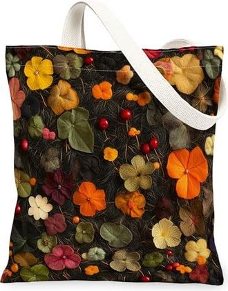 Generic Sac fourre-tout en toile de fleurs de capucine pour le shopping, 33 x 38,1 cm, sac d&eacute;picerie r&eacute;utilisable pour femme, motif floral, amusant, vintage, 