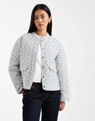 Only Steppjacke in Blau mit Blumenmuster