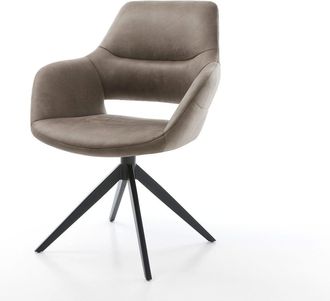DELIFE Drehstuhl Yago-Flex mit Armlehnen Mikrofaser Taupe Vintage Kreuzgestell breit Schwarz 360&deg; drehbar Wippfunktion Taschenfederkern, Esszimmerst&uuml;hle