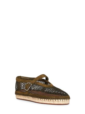 Alaia Womens Espadrilles Fishnet Suede Camouflage Green Lambskin Flat Shoes