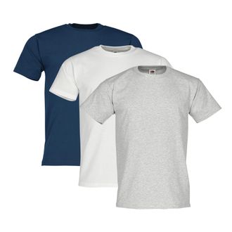 Fruit Of The Loom Heavy Cotton Tee Shirt 3er-Pack Herren, 1xWhite+1xNavy+1xGrey, XXL