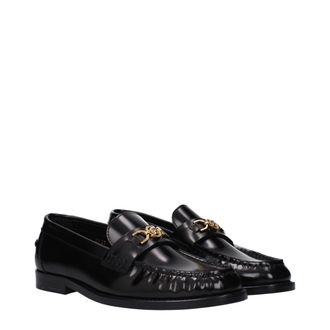 Versace Womens Black Leather Slip-On Loafers