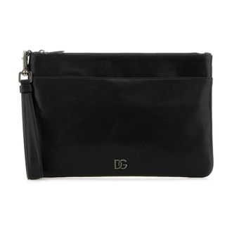 Dolce & Gabbana Leder-Clutch mit Logo-Plakette - - Bags - Herren - Schwarzk - ONE SIZE