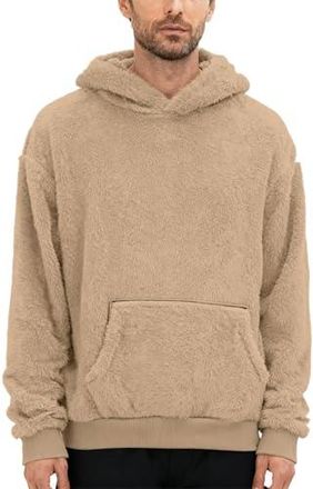 Generic Sweat &agrave; capuche doubl&eacute; Sherpa pour homme - Sweat &agrave; capuche en polaire de couleur unie pour lautomne et lhiver - Coupe ample - V&ecirc;tements d&eacute;contract&eacute;s &agrave;