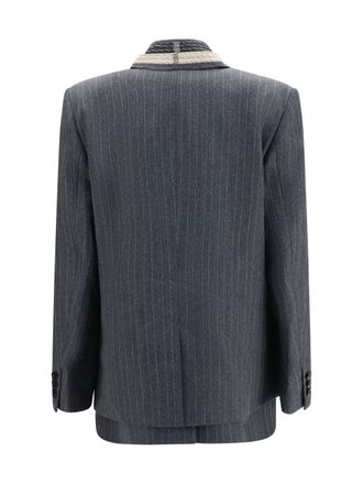 sacai Womens Pinstripe Single Breasted Jacket Black Wool Ovis Aries