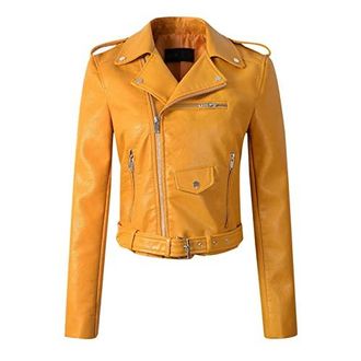Generic Vestes pour femmes 2026 pour femmes, veste tendance, veste, la ceinture, fausse fermeture &eacute;clair, d&eacute;coration style course motard, jaune, 3XL