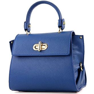 modamoda.de T182 - Fourre-tout italien pour femme, petit cuir, Couleur:bleu royal