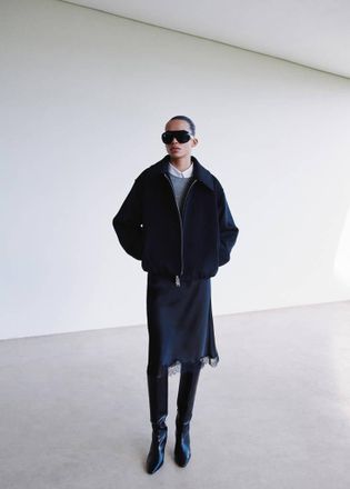 Mango Veste laine col classique bleu marine - Femme - XS - MANGO