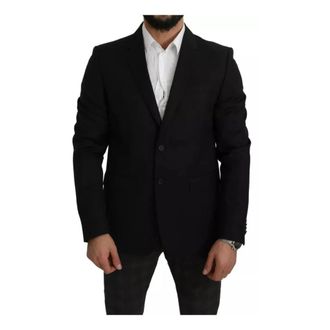 Dolce & Gabbana Schwarzer Woll-Slim-Fit-Notch-Blazer - - Suits - Herren - Schwarzk - 2XL