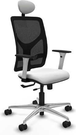 Piqueras y Crespo Wei&szlig;er Arbeitsstuhl mit wei&szlig;en und schwarzen Armlehnen, h&ouml;henverstellbarer Lendenwirbelst&uuml;tze und festem Kopfteil, ausgestattet mit Syncro/Traslack. S