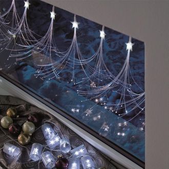 Hellum LED Lichterketten Vorhang, Lichtervorhang Innen, Eislichtvorhang Sterne Fiberoptik, 6 Stränge 18 Sterne, 18 weiße LED 125x85cm, 59 lm, Party Weihnacht