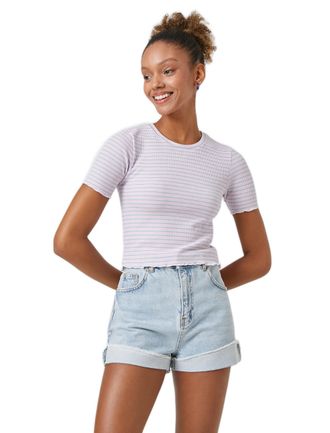 Koton Women Crop T-Shirt Crew Neck Short Sleeve Viscose Mix