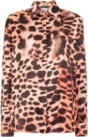 Roberto Cavalli Femme, Blouses et Chemises, Multicolore, Taille: 36 FR Chemisier en Soie Imprim&eacute; L&eacute;opard