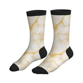 Generic Marbre Blanc, Jaune Et Cr&egrave;me 1 Crew Socks &Eacute;vacuant LHumidit&eacute; Chaussettes Femme Unisex Chaussettes De Tennis Pour Homme Adulte Trekking 40Cm