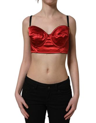Dolce & Gabbana Womens Red Polyester Satin Bustier Cropped Tank Top Elastane