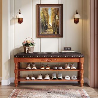 Tribesigns 100 cm hohe Aufbewahrungsbank aus Holz im Landhausstil, Schuhhocker. Bietet Platz f&uuml;r 8-10 Paar Schuhe, Geeignet f&uuml;r Schlafzimmer, Eingangsbereiche, F