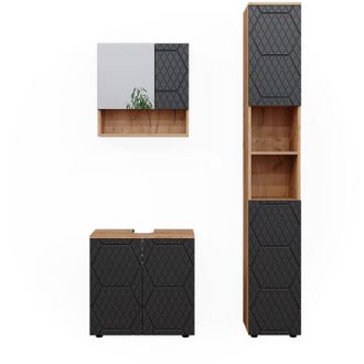 Vicco Badm&ouml;bel-Set Irma, Anthrazit gestreift, 3 Teile, mit Hochschrank