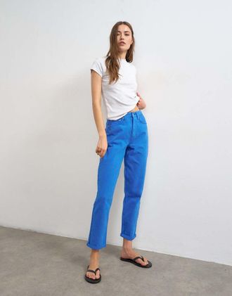 Topshop Jean mom large &agrave; taille haute - Cobalt-Bleu