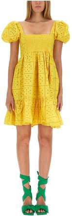 Ganni Femme, Robes, Jaune, Taille: 34 FR Mini-robe Broderie Anglaise