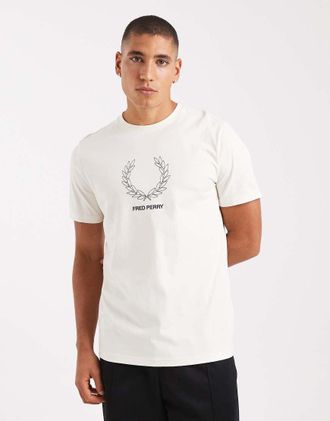 Fred Perry T-shirt à imprimé contour couronne de laurier - Écru-Blanc