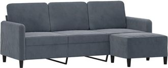 vidaXL 3-Sitzer-Sofa mit Hocker Dunkelgrau 180 cm Samt Vidaxl
