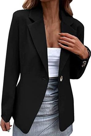 Generic Blazer noir formel pour femme, vestes de costume longues &agrave; bouton unique, blazers &agrave; col &agrave; revers coupe ajust&eacute;e, vestes ouvertes sur le devant, l&eacute;g&egrave;res