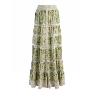 Alice & Olivia Femme, Jupes, Vert, Taille: 32 FR Adira Jupe Maxi Brod&eacute;