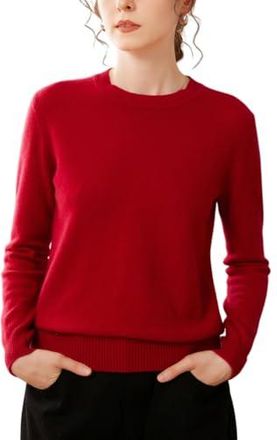 Dissa Pull Cachemire Femme Rouge Col Rond Solide Couleur Tricoté en Vrac Manches Longues Fin Pull en Cachemire et Laine,EU 42,SPR2449