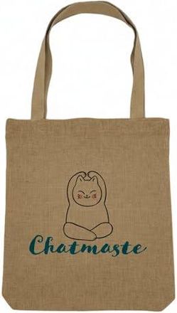 Fabulous Sac Shopping Tote Bag Aspect Lin - Chatmaste Yoga Chat Animaux de Compagnie - Sac de Courses Toile Epaisse 360g Beige Naturel Cabas Port&eacute; Epaule Solid