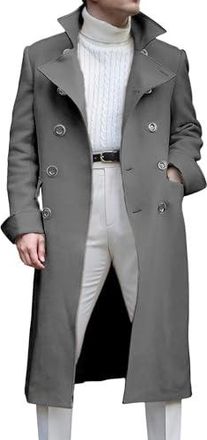 Generic Manteau long &agrave; double boutonnage pour homme - Coupe ajust&eacute;e - Printemps et hiver - Style d&eacute;contract&eacute; - Chaud et doux, gris fonc&eacute;, 3XL