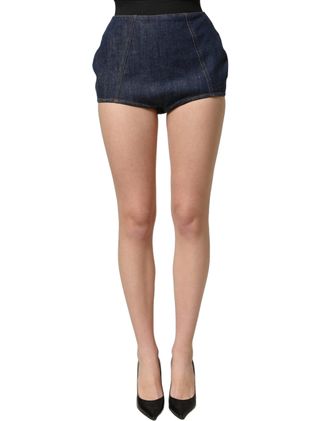 Dolce & Gabbana Womens Blue Cotton High Waist Denim Hotpants Shorts